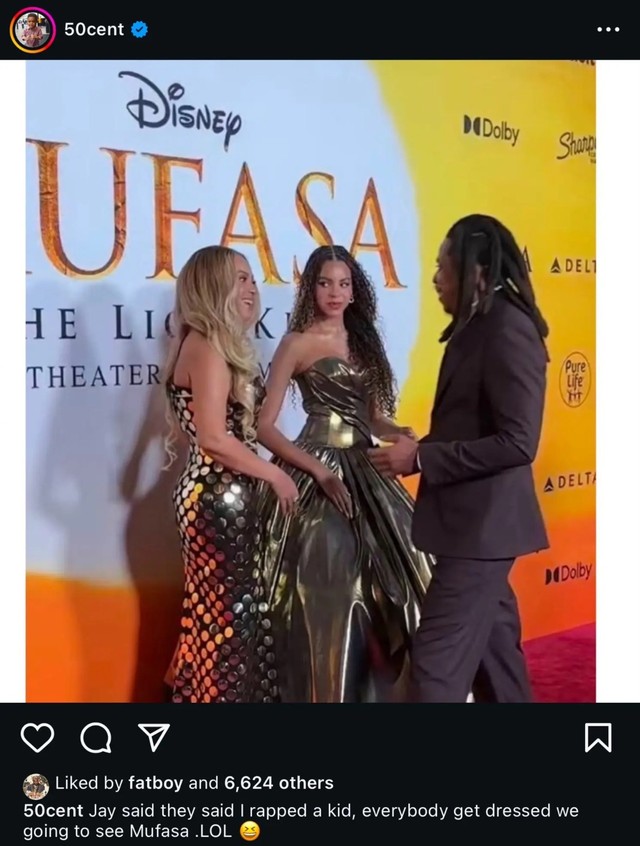 50 Cent ironiza aparição de Jay-Z com Beyoncé e filha em première após ...