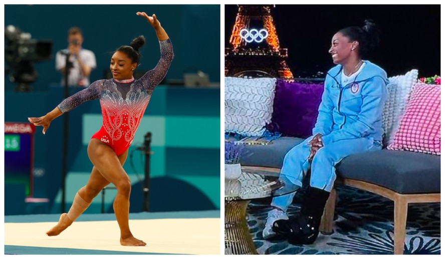 Simone Biles aparece de bota ortopédica após finais na ginástica, mas ...