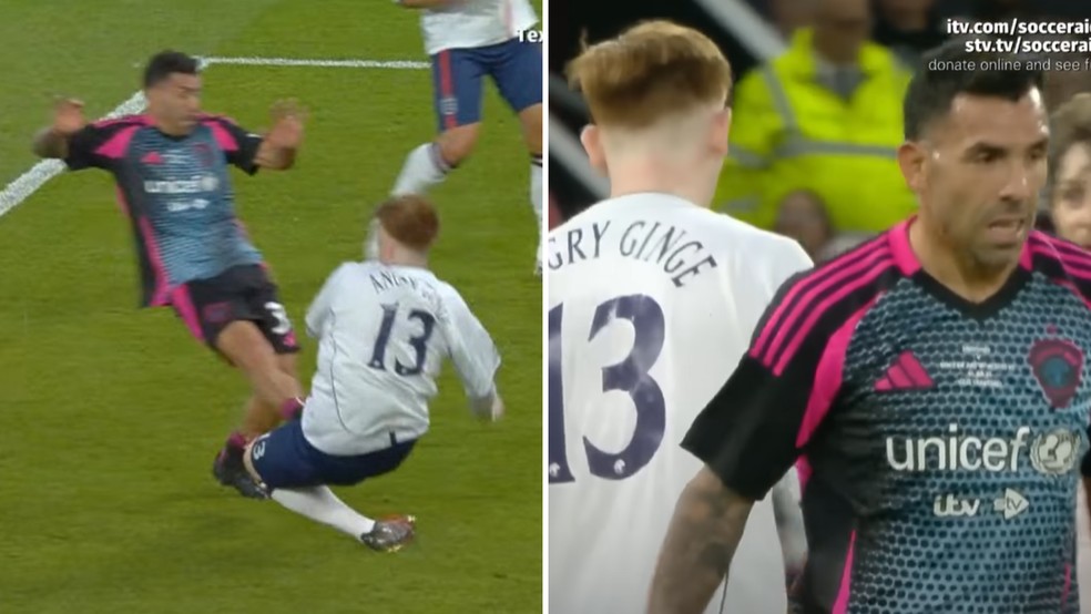 Tevez leva jogo beneficente a sério, mete quatro gols e dá solada em ...