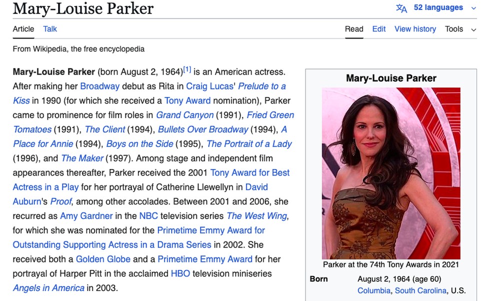 Atriz vencedora do Emmy e do Globo de Ouro diz que se recusa a entrar na sua página do Wikipedia ...