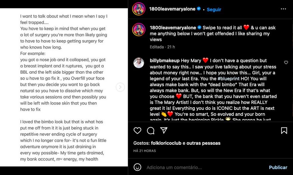 Influencer diz ter se arrependido de plásticas em post desesperado após ...