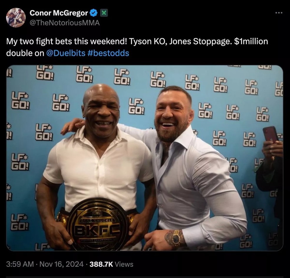 Conor McGregor perde R$ 5,8 milhões em aposta na luta entre Mike Tyson ...
