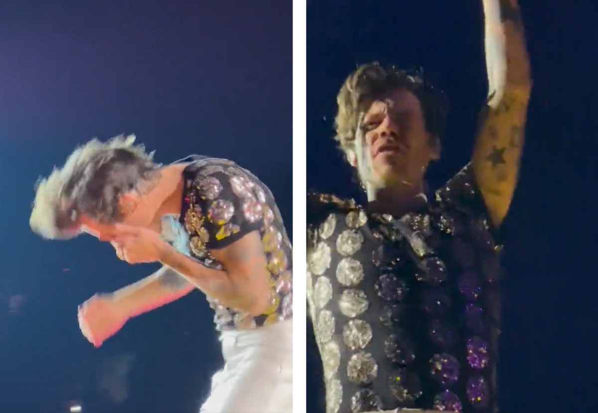 Harry Styles é atingido no olho por objeto durante show e fãs se ...