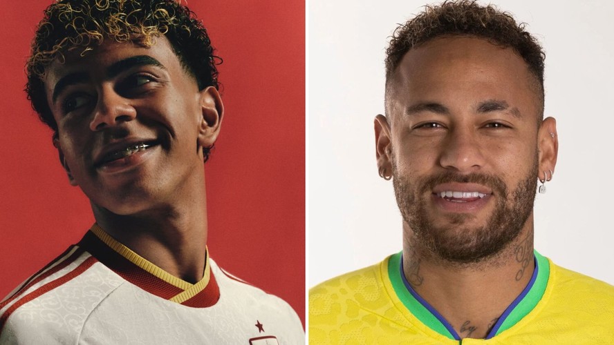 O grupo restrito de quatro 4 jogadores, incluindo Neymar, em que Lamine ...